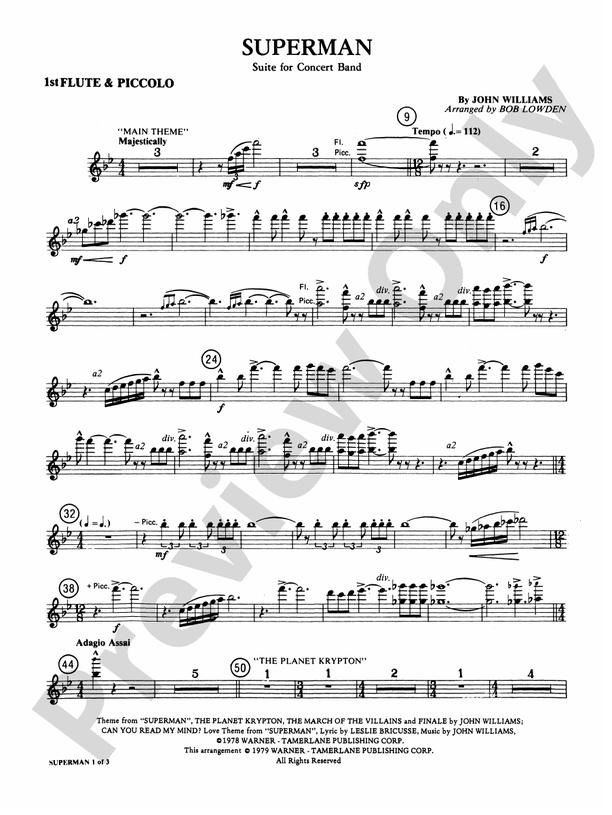 Superman: Flute: Flute Part - Digital Sheet Music Download