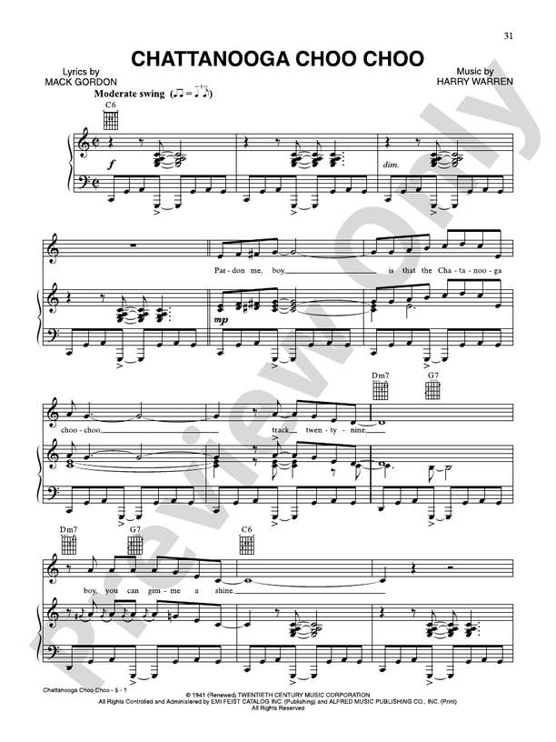 Chattanooga Choo Choo: Piano/Vocal/Guitar: Harry Warren - Digital Sheet ...