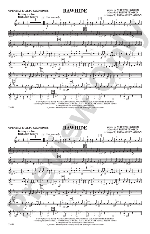 Rawhide: Optional Alto Sax: Optional Alto Sax Part - Digital Sheet ...