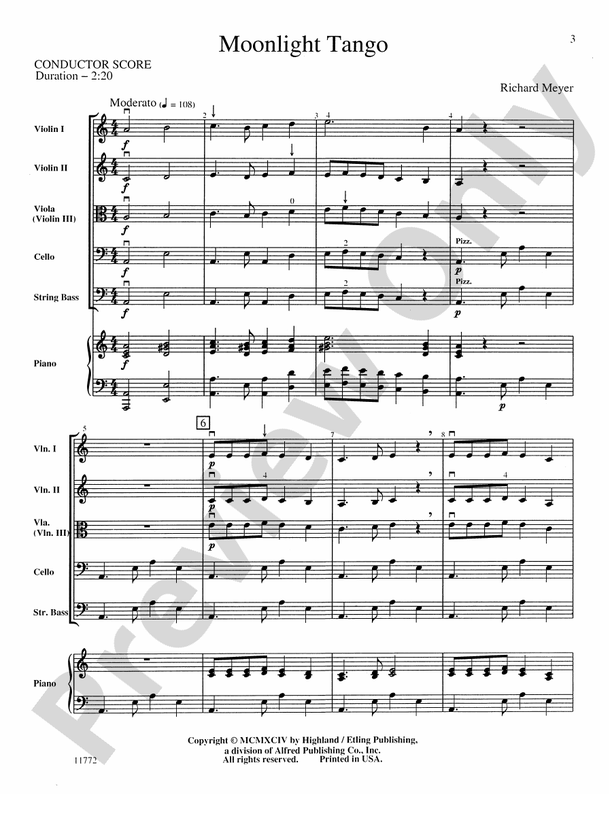 Moonlight Tango: Score: String Orchestra Score - Digital Sheet Music Download