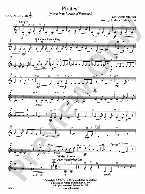 Pirates!: 3rd Violin (Viola [TC]): 3rd Violin (Viola [TC]) Part ...