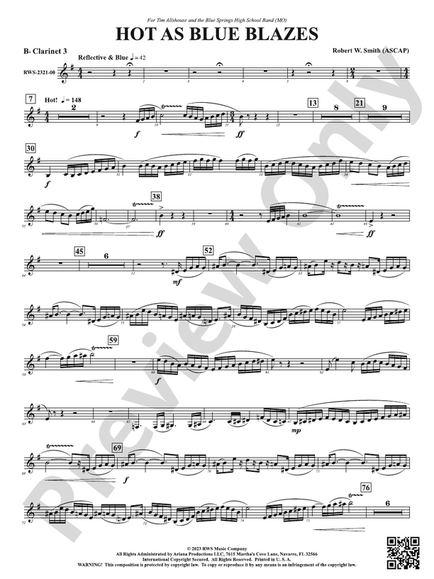 Hot As Blue Blazes: 3rd B-flat Clarinet: 3rd B-flat Clarinet Part ...