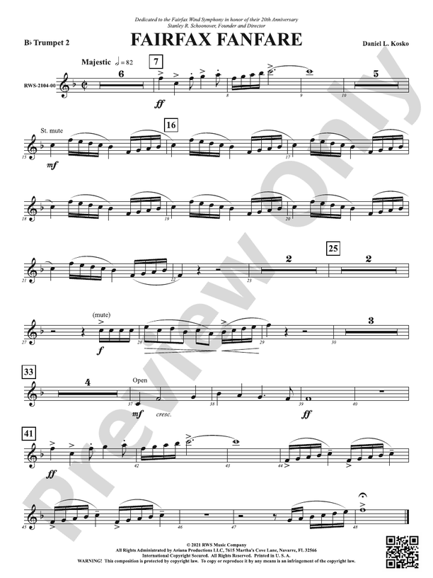 Fairfax Fanfare: 2nd B-flat Trumpet: 2nd B-flat Trumpet Part: Daniel Kosko - Digital Sheet Music ...