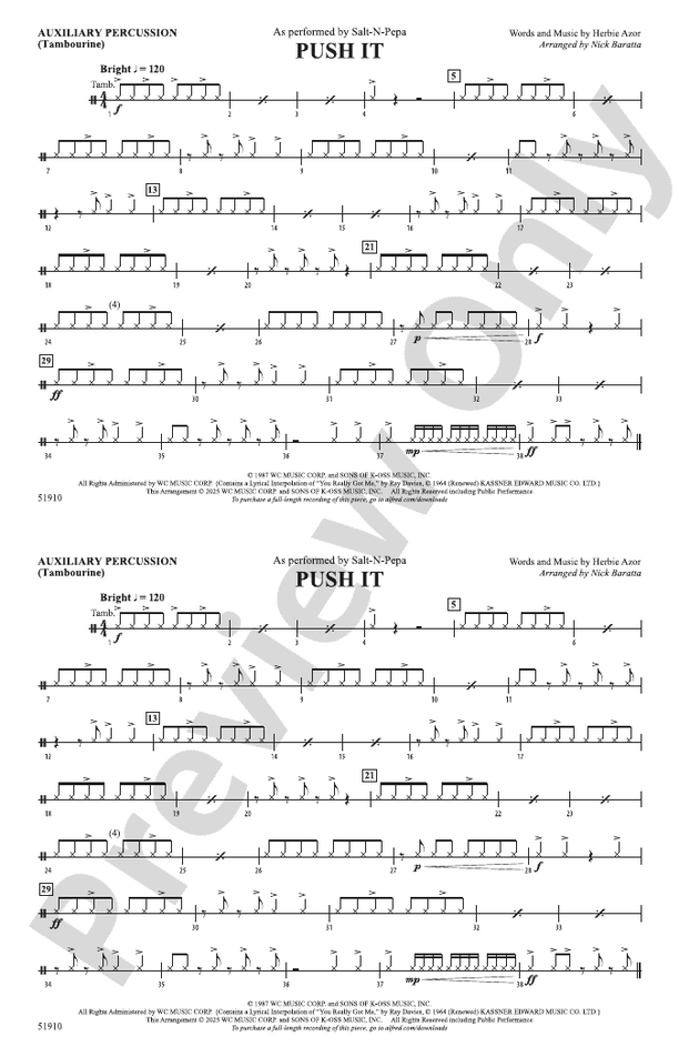 Push It: Auxiliary Percussion: Auxiliary Percussion Part - Digital Sheet Music Download