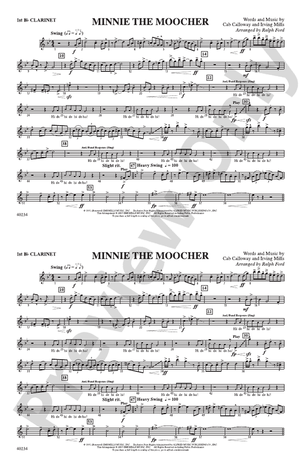 Minnie the Moocher: 1st B-flat Clarinet: 1st B-flat Clarinet Part ...