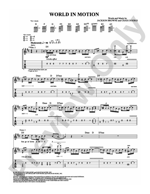 World in Motion: Guitar TAB: Jackson Browne - Digital Sheet Music Download