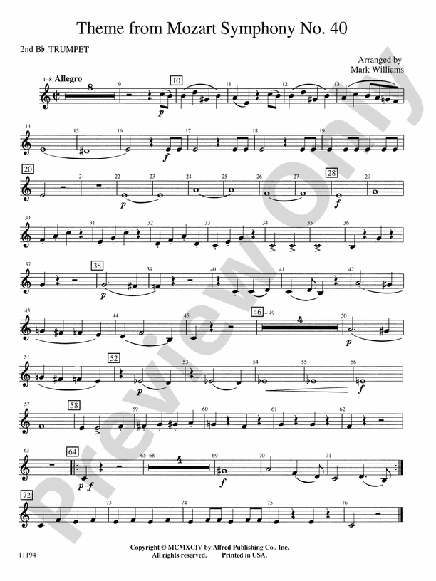 Theme from Mozart Symphony No. 40: 2nd B-flat Trumpet: 2nd B-flat ...