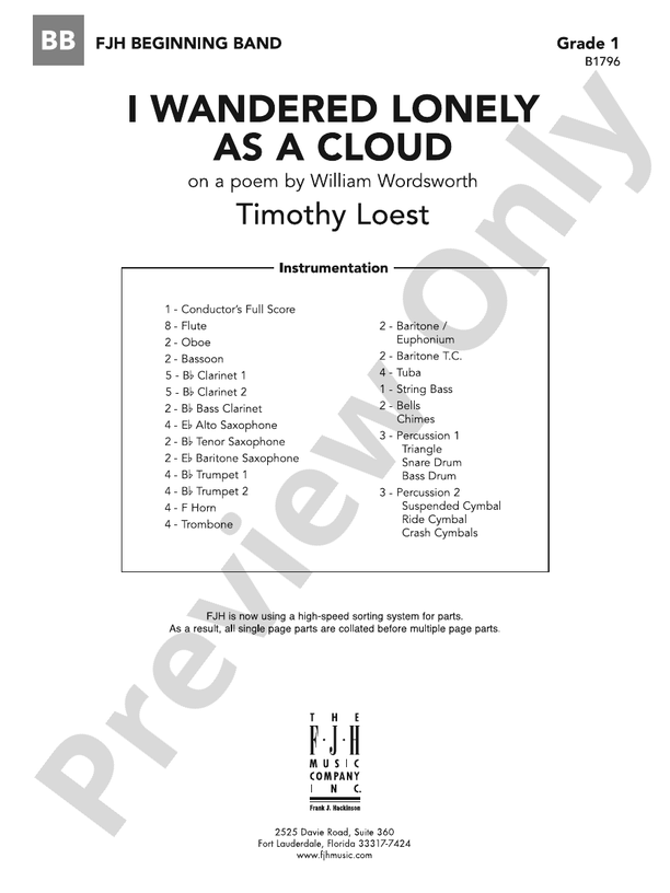 I Wandered Lonely as a Cloud (on a poem by William Wordsworth): Score ...