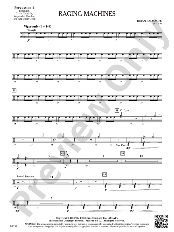 Raging Machines: Percussion 4: Percussion 4 Part: Brian Balmages ...