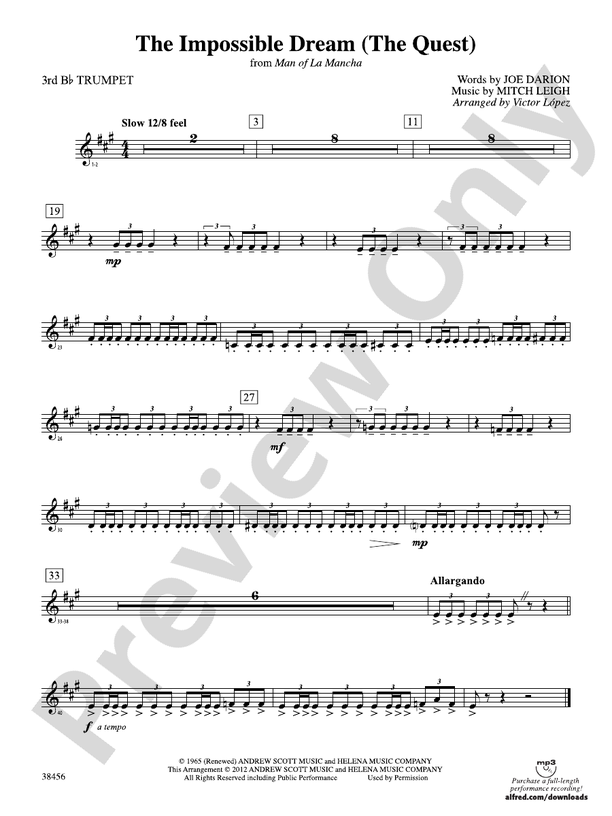 The Impossible Dream (from Man of La Mancha): 3rd B-flat Trumpet: 3rd B-flat Trumpet Part ...