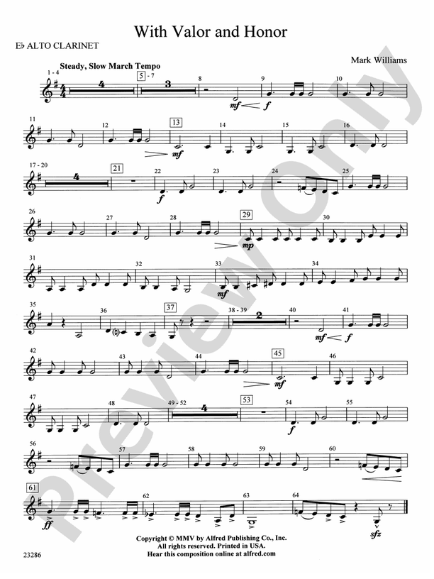 With Valor and Honor: E-flat Alto Clarinet: E-flat Alto Clarinet Part ...