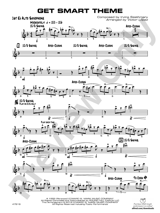 Get Smart Theme: E-flat Alto Saxophone: E-flat Alto Saxophone Part - Digital Sheet Music Download