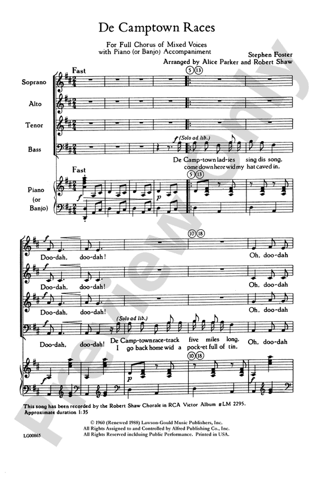 De Camptown Races: SATB Choral Octavo: Stephen Foster - Digital Sheet ...