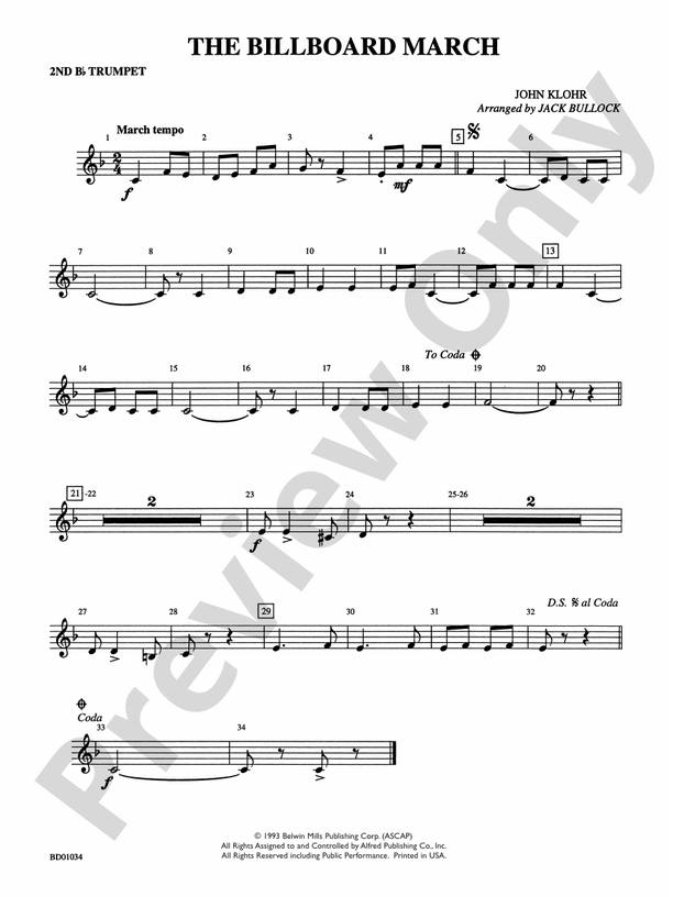 The Billboard March: 2nd B-flat Trumpet: 2nd B-flat Trumpet Part ...