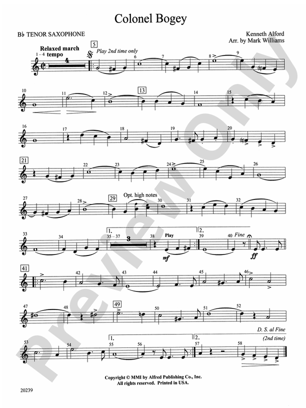 Colonel Bogey: B-flat Tenor Saxophone: B-flat Tenor Saxophone Part ...