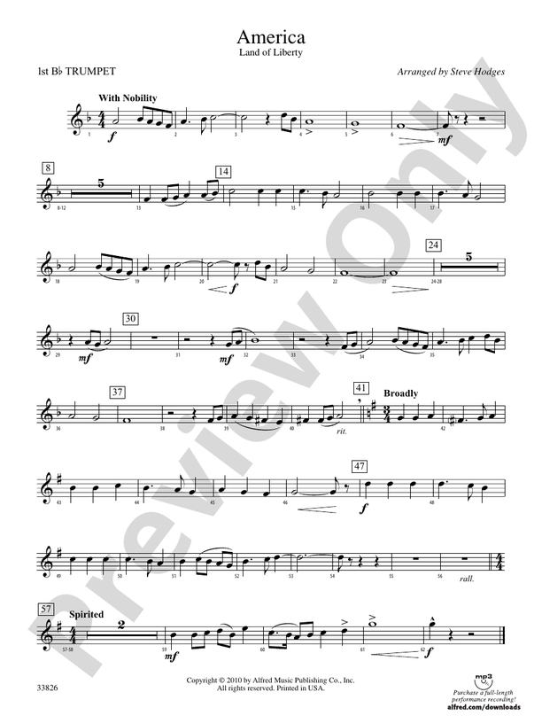 America - Land of Liberty: 1st B-flat Trumpet: 1st B-flat Trumpet Part ...