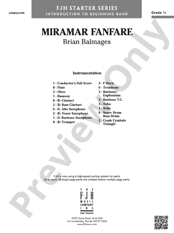 Miramar Fanfare: Concert Band Conductor Score & Parts: Brian Balmages ...