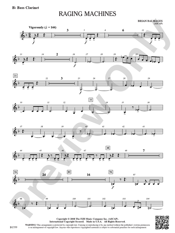 Raging Machines: B-flat Bass Clarinet: B-flat Bass Clarinet Part: Brian ...