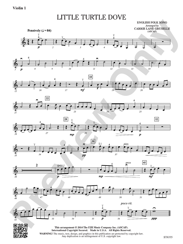 Little Turtle Dove: Violin 1: Violin 1 Part - Digital Sheet Music Download