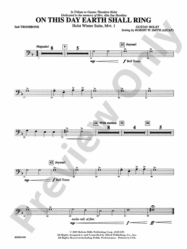 On This Day Earth Shall Ring (Holst Winter Suite, Mvt. I): 2nd Trombone: 2nd Trombone Part ...