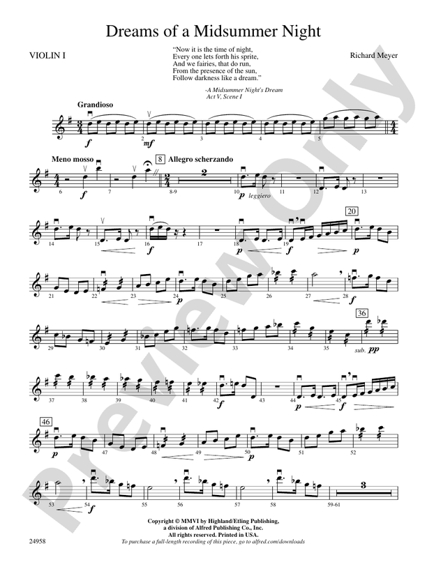 Dreams of a Midsummer Night: 1st Violin: 1st Violin Part - Digital ...