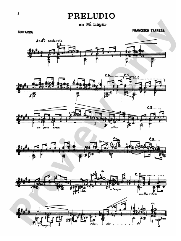 Tárrega: Album of Selected Works: Prelude in E Major Part - Digital ...