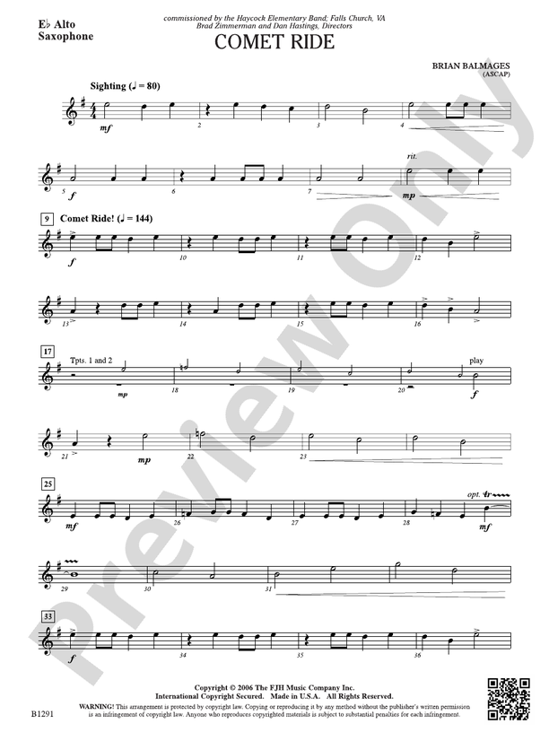 Comet Ride: E-flat Alto Saxophone: E-flat Alto Saxophone Part: Brian Balmages - Digital Sheet ...