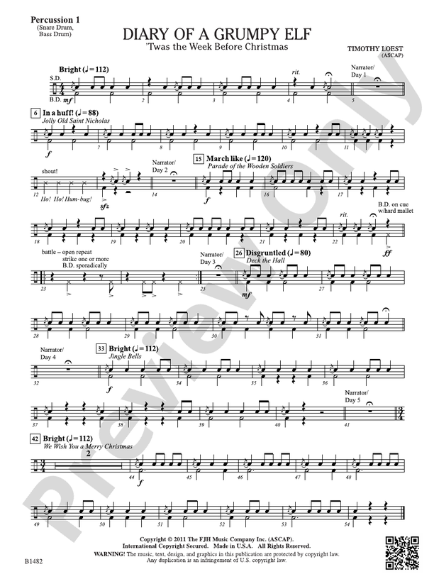 Diary of a Grumpy Elf: Percussion 1: Percussion 1 Part: Timothy Loest ...