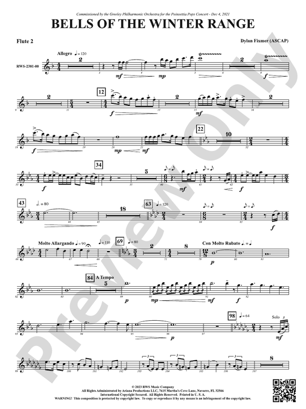 Bells of the Winter Range: 2nd Flute: 2nd Flute Part: Dylan Fixmer ...