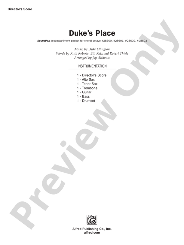 Duke's Place: Score: Choir Score - Digital Sheet Music Download