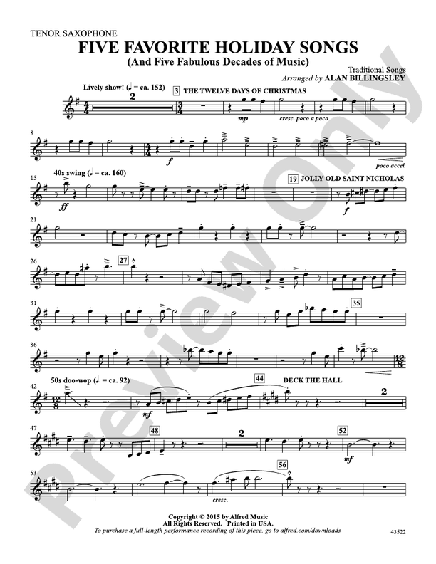Five Favorite Holiday Songs: Tenor Saxophone: Tenor Saxophone Part ...