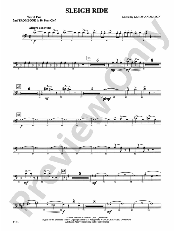 Sleigh Ride: (wp) 2nd B-flat Trombone B.C.: (wp) 2nd B-flat Trombone B ...