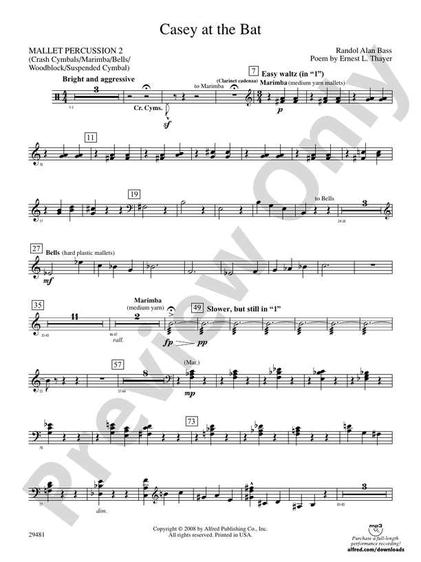 Casey at the Bat: 2nd Mallet Percussion: 2nd Mallet Percussion Part ...