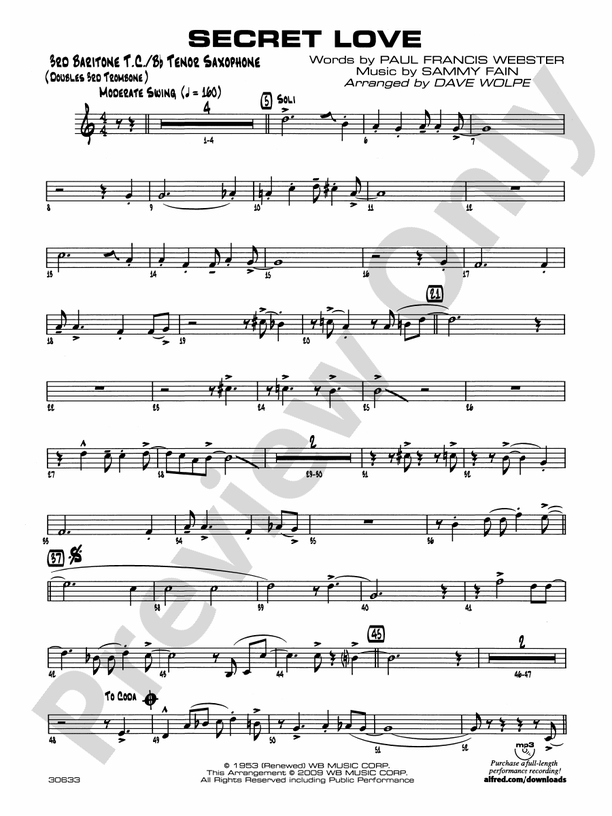 Secret Love: 3rd Baritone T.C.: 3rd Baritone T.C. Part - Digital Sheet ...
