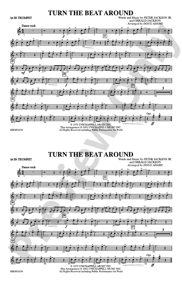 Turn the Beat Around: 1st B-flat Trumpet: 1st B-flat Trumpet Part - Digital Sheet Music Download