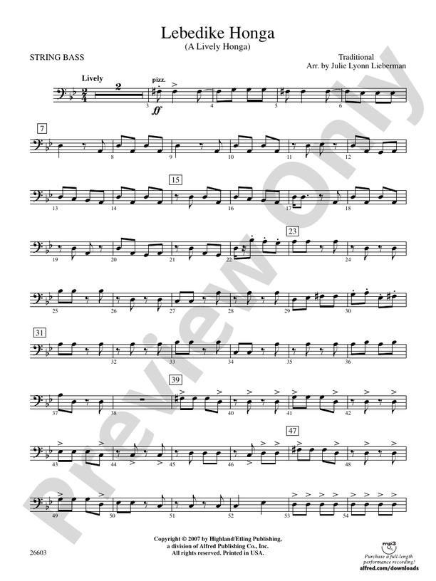 Lebedike Honga (A Lively Honga): String Bass: String Bass Part ...