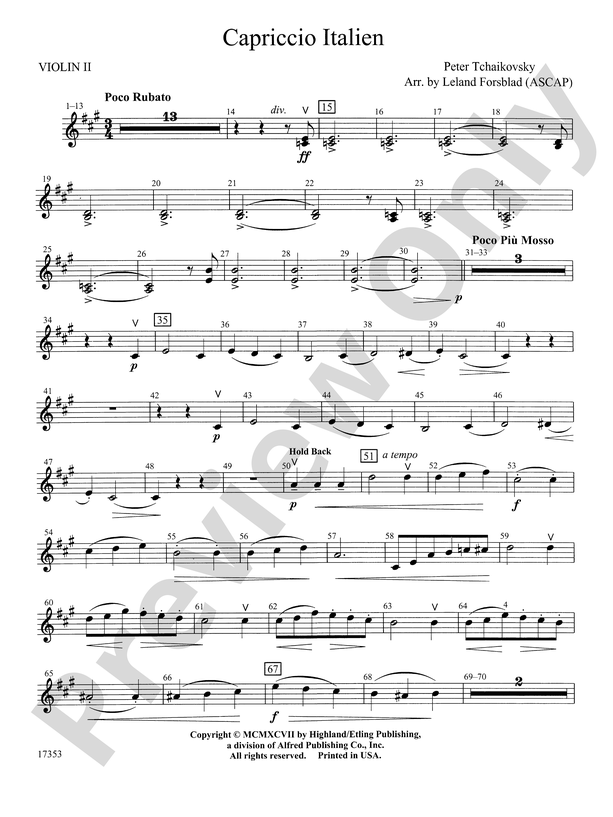 Capriccio Italien: 2nd Violin: 2nd Violin Part - Digital Sheet Music ...