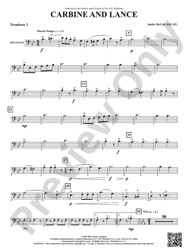 Carbine and Lance: 2nd Trombone: 2nd Trombone Part: Justin McCall - Digital Sheet Music Download