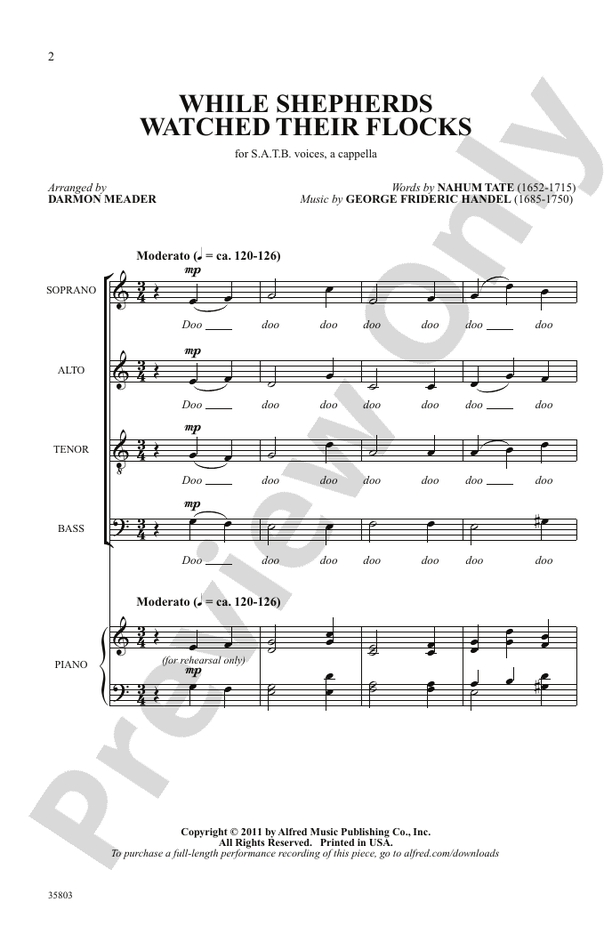 While Shepherds Watched Their Flocks: SATB, a cappella Choral Octavo ...