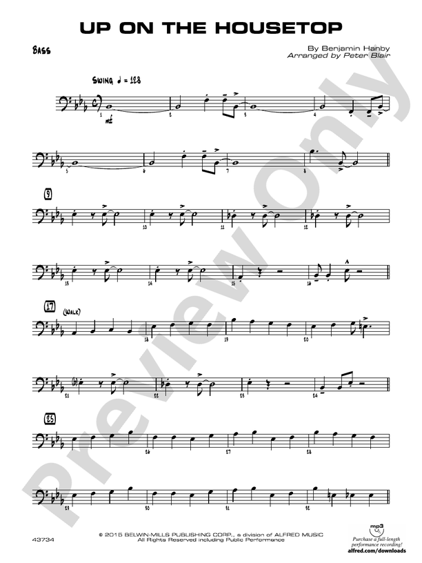 Up on the Housetop: String Bass: String Bass Part - Digital Sheet Music ...