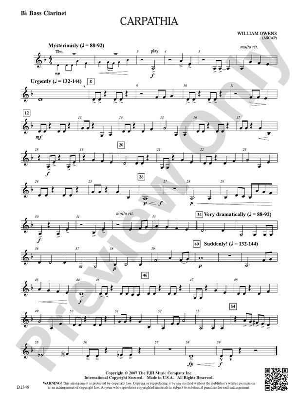 Carpathia: B-flat Bass Clarinet: B-flat Bass Clarinet Part: William ...