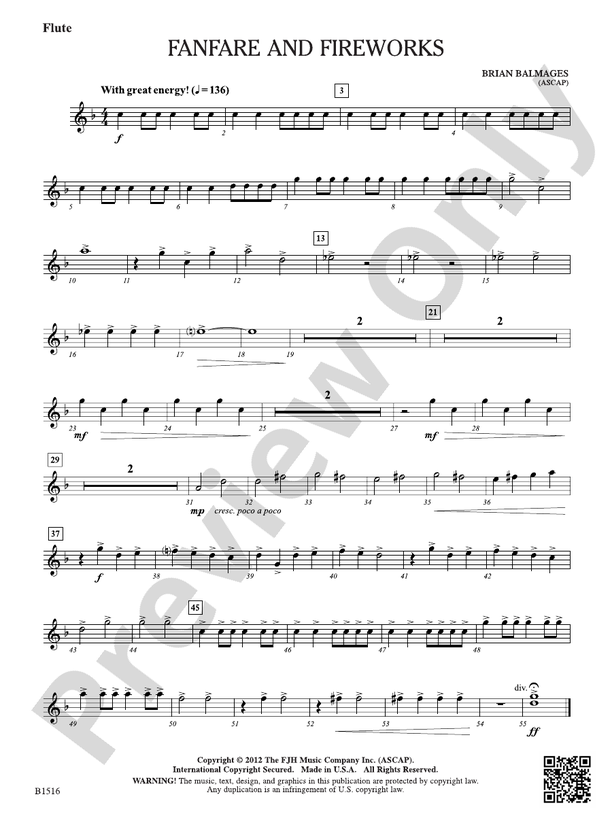 Fanfare and Fireworks: Flute: Flute Part: Brian Balmages - Digital ...