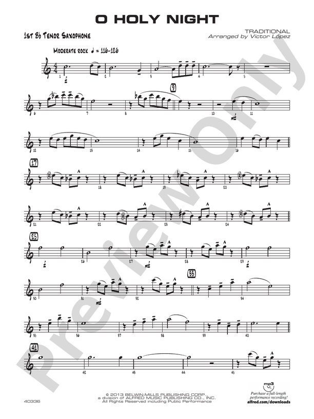 O Holy Night B Flat Tenor Saxophone B Flat Tenor Saxophone Part