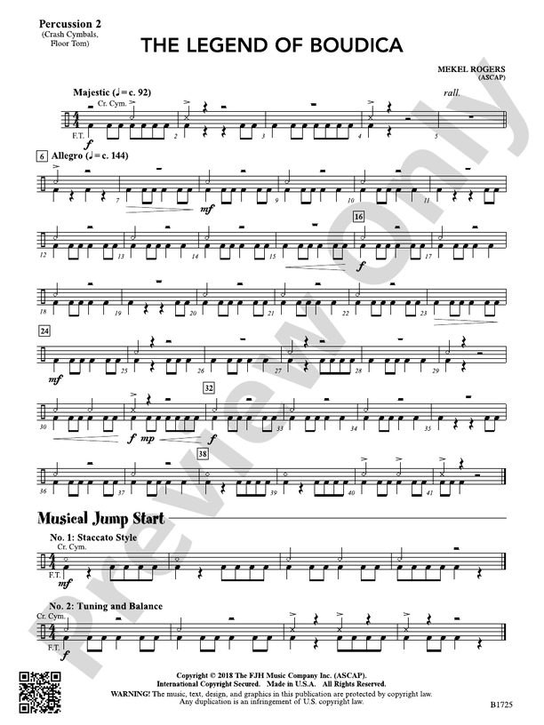 The Legend of Boudica: Percussion 2: Percussion 2 Part: Mekel Rogers - Digital Sheet Music Download