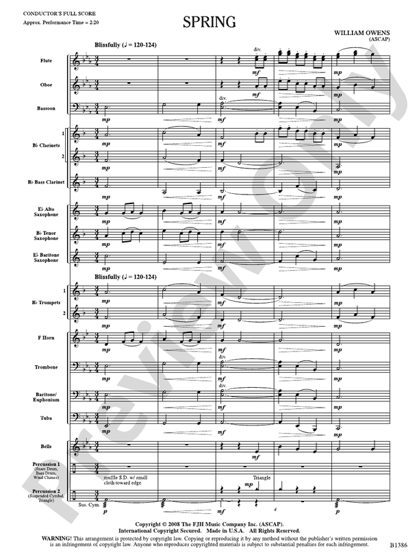 Spring: Score: Concert Band Score: William Owens - Digital Sheet Music ...