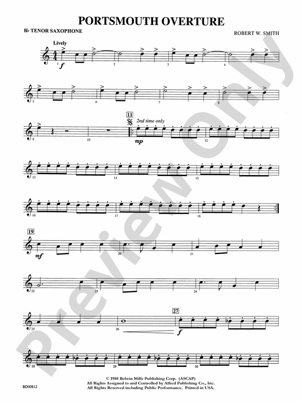 Portsmouth Overture: B-flat Tenor Saxophone: B-flat Tenor Saxophone Part - Digital Sheet Music ...