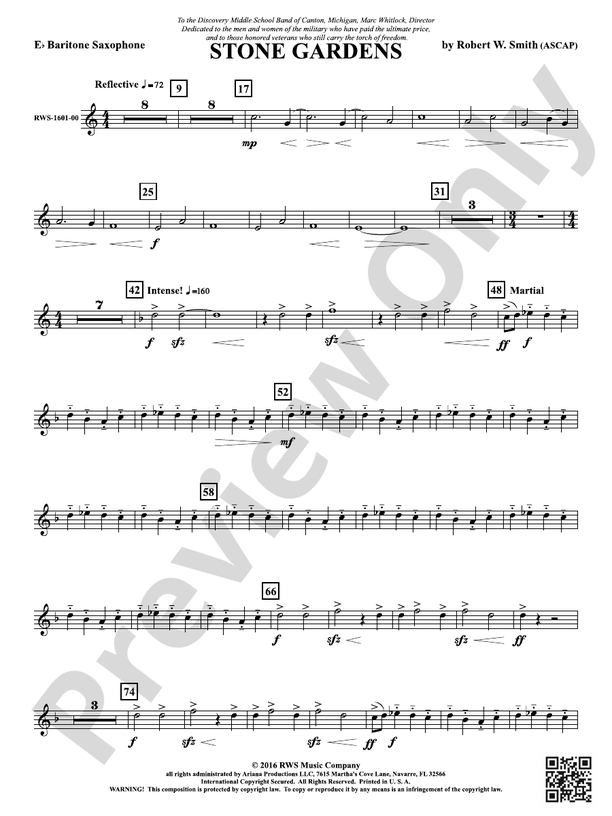 Stone Gardens: E-flat Baritone Saxophone: E-flat Baritone Saxophone Part: Robert W. Smith ...