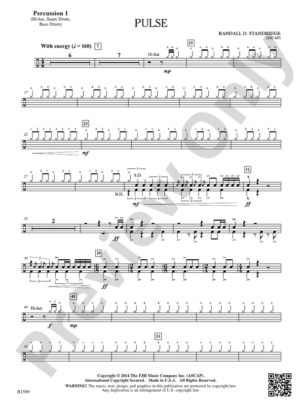 Pulse: Percussion 1: Percussion 1 Part: Randall Standridge - Digital Sheet Music Download