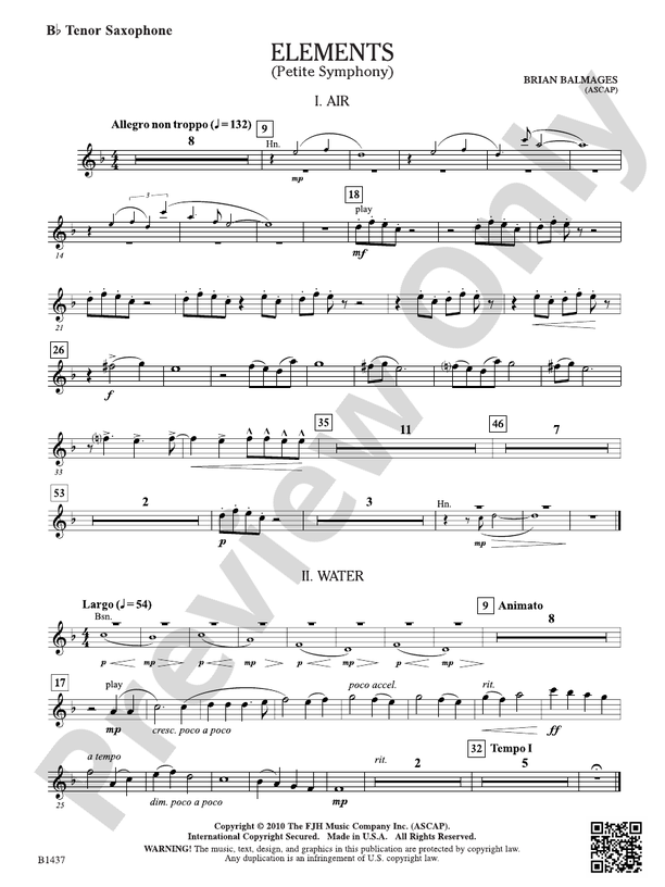 Elements (Petite Symphony): B-flat Tenor Saxophone: B-flat Tenor Saxophone Part: Brian Balmages ...
