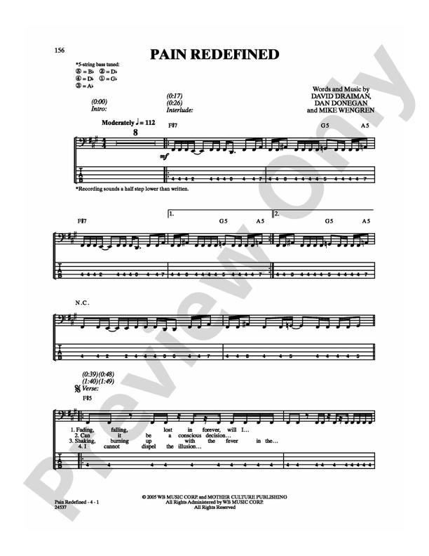 Pain Redefined: Bass TAB: Disturbed - Digital Sheet Music Download